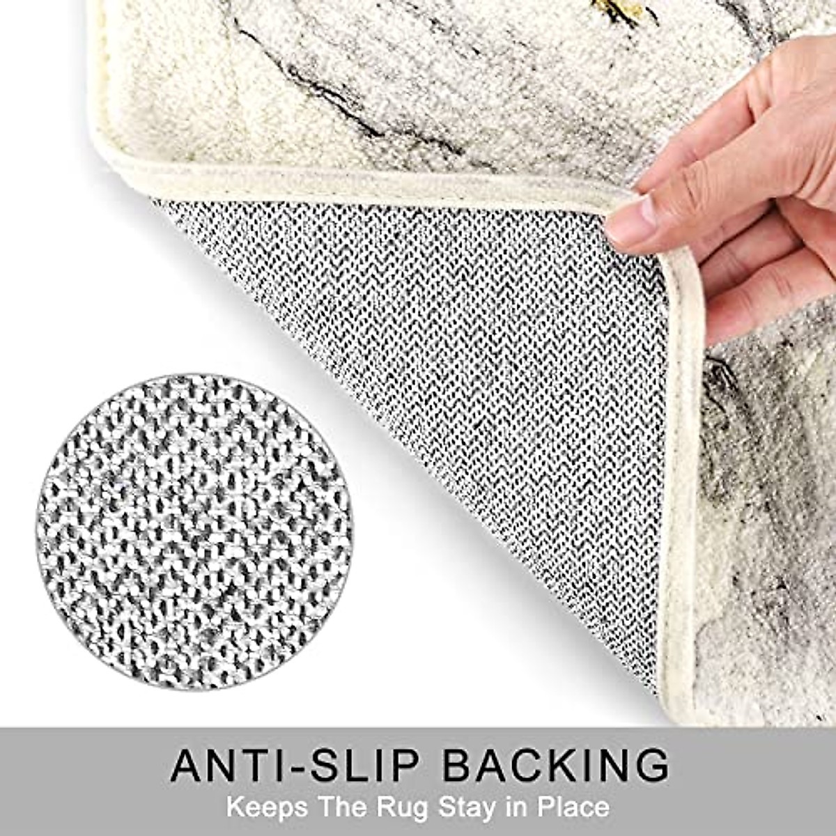 HAOCOO Bathroom Rugs 2'x 3' White Marble Faux Wool Bath Mat Non-Slip Door Carpet Soft Luxury Microfiber Machine-Washable Floor Rug for Doormats Tub Shower (2'x 3', Beige Marble)