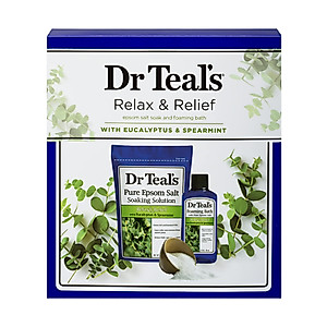 Dr Teal's Eucalyptus Epsom Salt & Foaming Bath Oil Sampler Gift Set - Give The Gift of Rejuvenation & Self Care! - 14 oz Bag of Eucalyptus Bath Salts & 3 oz Bottle of Eucalyptus Foaming Bath Oil