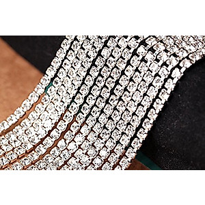yueton 11 Yards 2MM Crystal Rhinestone Close Chain Trimming Claw Chain Jewelry Crafts DIY (Silver)