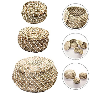 Cabilock Wicker Basket with Lid Mini Straw Hand Large Woven Basket Rattan Storage Basket Box Woven Storage Baskets Small Wicker Baskets