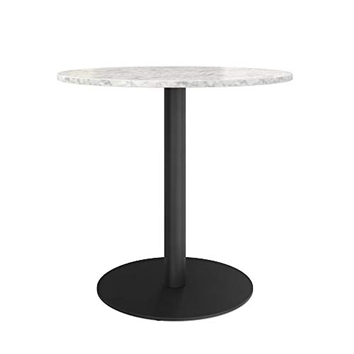 Nathan James Bistro Lucy Small Mid-Century Modern Kitchen or Dining Table with Faux Carrara Marble Top and Brushed Metal Pedestal Base, Black, 31.5D x 31.5W x 29H in