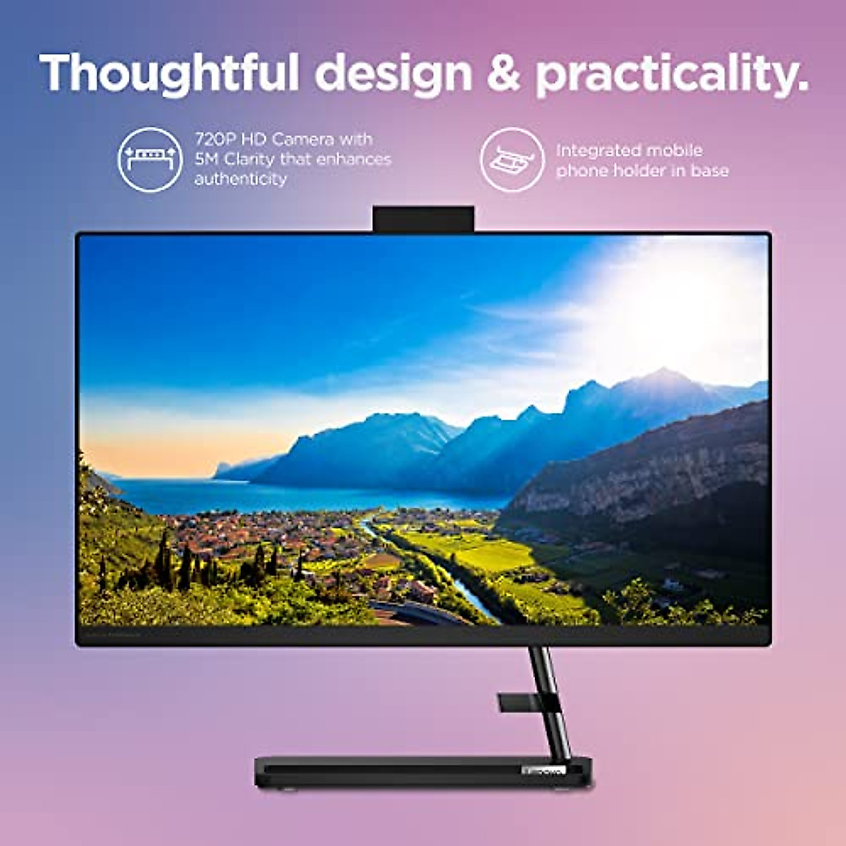 Lenovo IdeaCentre AIO 3-2022- All-in-One Desktop - 23.8" FHD Touch Display - HD 720p Camera - Windows 11 Home - 8GB Memory - 512GB Storage - AMD Ryzen 5 5625U - Black - Mouse & Keyboard Included