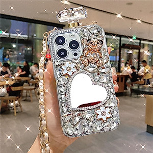 Galaxy Note 20 Ultra Case, Cute Glitter Sparkle Bling Diamond Rhinestone Bumper with Lanyard Chain, Women Girls Pink Soft Perfume Bottle Phone Case for Samsung Note 20 Ultra 5G 6.9 inch (C)