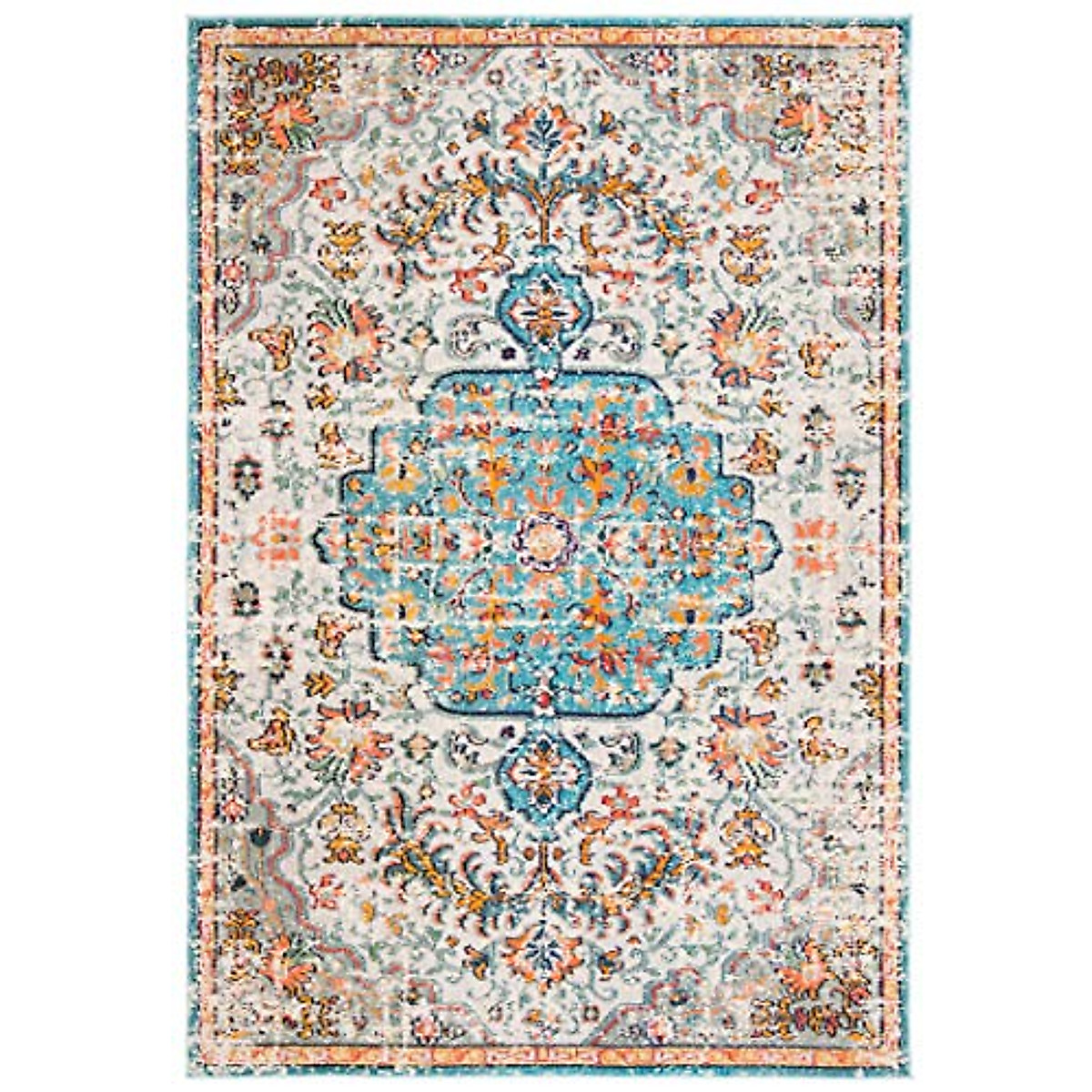 SAFAVIEH Madison Collection 5'3" x 7'6" Grey/Light Blue MAD447F Boho Chic Medallion Distressed Non-Shedding Living Room Bedroom Dining Home Office Area Rug