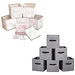 DAMAHOME Storage Bins | Foldable Storage Bins Set of 6 Marble and Set of 6 Gray