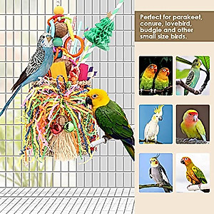 YIXUND Bird Toys,Seagrass Foraging Basket Bird Toy with Colorful Crinkly Paper Wooden Blocks Paper and Bamboo Fingers Nuts DIY Honeycomb Tree for Small Parrot Birds
