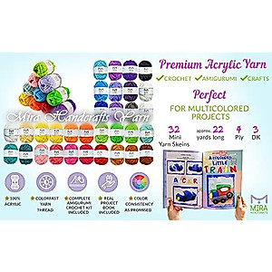 Crochet Kit for Beginners | Learn to Crochet Stuffed Toys | Amigurumi guide book with step-by-step instructions on 10 unique projects| 32 Colored Yarn Skeins (700 yards) and all Accessories