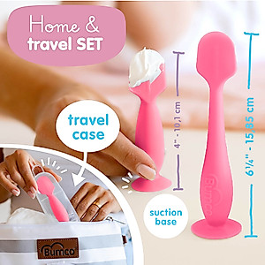 Bumco Baby Bum Brush + Mini Baby Diaper Cream Spatula with Case - BPA-Free Silicone Diaper Spatula with Suction Cup, Wipe-Clean, Mom-Invented Butt Paste Applicator (Pink & Pink)