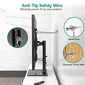 WALI Table Top Swivel TV Stand with Glass Base and Safety Wire Fits Most 32-55 inch LED, LCD, OLED and Plasma Flat Screen with VESA Pattern up to 400x400 (TVDVD-03), Black