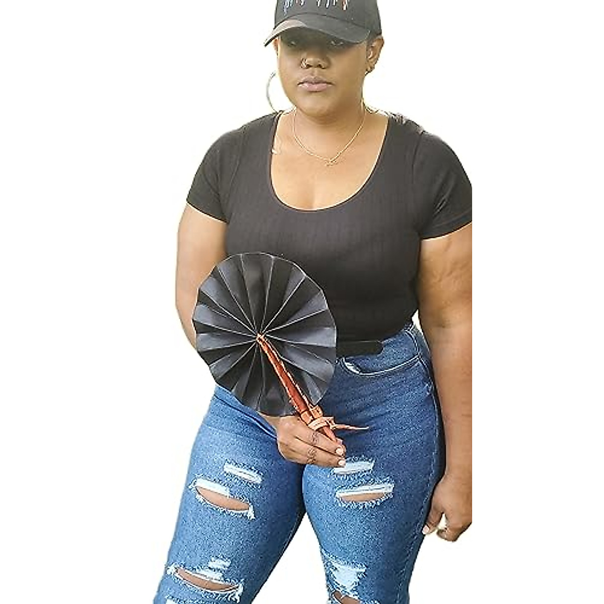 Ahiastring African Fabric Folding Fan: Church, Ankara, Leather, Wedding, Sports, and Pouch Included!