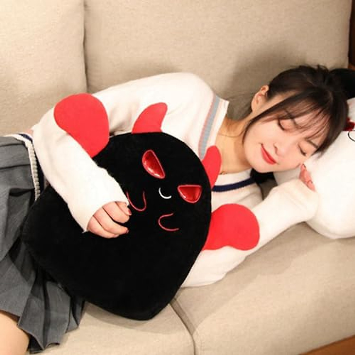 ARELUX Cute Ghost Plush Pillow,Soft Black Devil Pillow Stuffed Animals Plushies Kawaii Doll Toy Funny Room Decor Birthday Friends Family Member 18in