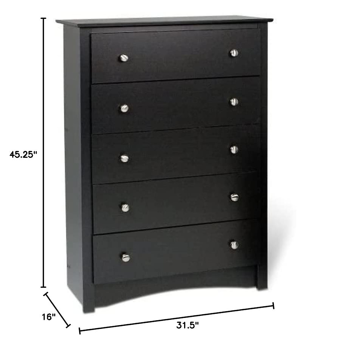 Prepac Sonoma 5-Drawer Chest for Bedroom, 16" D x 31.5" W x 45.25" H, Black