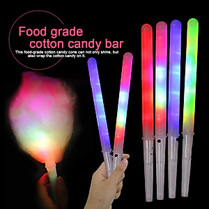 12pcs Cotton Candy Cones - Flashing Glow Sticks - LED Glowing Cotton Candy Sticks for All Type Cotton Candy Machine - Safety Food Grade Material Reusable Marshmallow Sticks