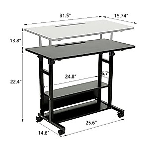 Home Office Desks Standing Adjustable Height Small Laptop Desk with Storage for Small Spaces Computer Table for Couch Bedrooms Mobile Rolling Portable Student Desk on Wheels Modern Uplift Black Desk