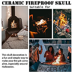 2pc Fire Pit Skull Ceramic Fireproof Rock Decor. for Campfire, Bonfire, Fireplace, Fire Pit, Halloween Decorations for Gas, Propane Or Wood Fires . Fireplace Ghost Decoration