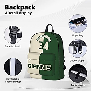 VIHIRA Milwaukee-Giannis-Antetokounmpo#34 Basketball Backpack School Bag Adjustable Large Capacity Leisure Book Bag Unisex