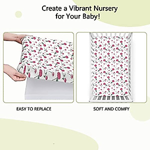 Rose Themed Fitted Mini Crib Sheets,Portable Mini Crib Sheets Soft and Breathable Bed Sheets-Baby Crib Sheets for Girl or Boy,24“ x38“,Jade Green Pink White