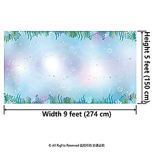 9x5ft Fabric Under The Sea Tablecloth Little Mermaid Table Cover for Under Sea Birthday Party Decoration Bubble Ocean Beach Pool Wedding Reception Table Cloths Dessert Tablecloths Kids Party Supplies