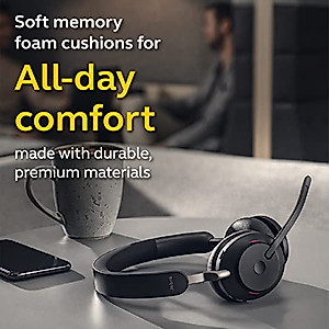 Jabra Evolve2 65 MS Wireless Headphones with Link380c, Stereo, Black – Wireless Bluetooth Headset for Calls and Music, 37 Hours of Battery Life, Passive Noise Cancelling Headphones