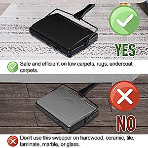 Yocada Carpet Sweeper Cleaner for Home Office Low Carpets Rugs Undercoat Carpets Pet Hair Dust Scraps Paper Small Rubbish Cleaning with a Brush Black