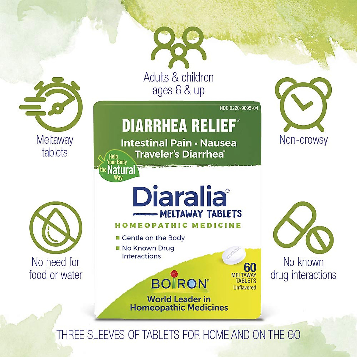 Boiron Diaralia Tablets for Diarrhea Relief, Gas, Bloating, Intestinal Pain, and Travler's Diarrhea - 120 Count (Pack of 1)