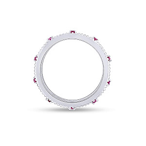 Jewel Zone US Round Cut Simulated Red Ruby Stackable Ring in 14K White Gold Over Sterling Silver