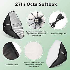 Octa Softbox Lighting Kit, Skytex Upgrade Continuous Photography Lighting Kit with sandbags, 28In Diameter Octa Soft Box | 135W 2700-6400K LED Bulb, Studio Lights for Photo Shooting, Video Recording