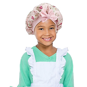 3 Pieces Kids Satin Bonnet Silky Sleep Cap Wide Elastic Band Hair Bonnet for Girls Toddler Child Flowerblackpb