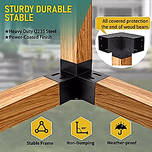 4x4 Pergola Brackets 3-Way 90° Right Angle Corner Extension Bracket Woodworks DIY Pergola kit with Black Powder Coated,Modular Sizing Pergola/Gazebo Hardware for 4x4 inches Lumber(4PCS)……