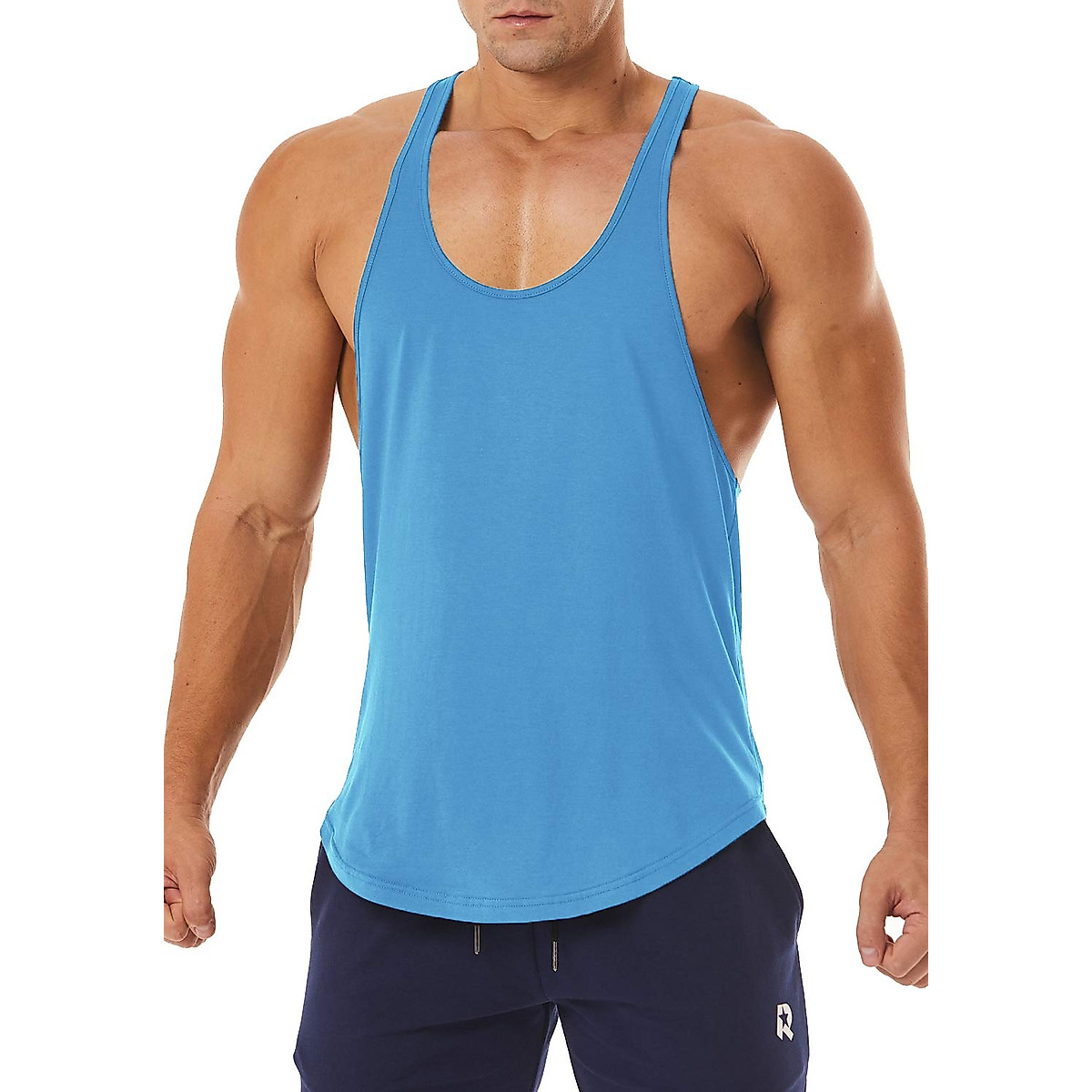 ROWILUX Men's Workout Quick Dry Soft Gym Bodybuilding Stringer Tank Tops (Sky Blue, L)
