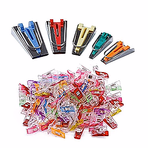 YICBOR Bias Tape Maker Set 6mm 9mm 12mm 18mm 25mm Fabric Bias Binding Maker with 100pcs Colorful Multipurpose Sewing Clips for DIY Sewing Crafting Quilting Tools Kit