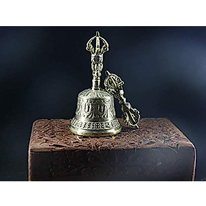 Tibetan Buddhist Meditation Bell and Dorje Set, Made in Nepal-100% Handmade 6.7 inches Dharma Objects Brass Bell for Home Decoration for Meditation, Prayer, Reiki, Clarity, Focus, Healing Dorje Set