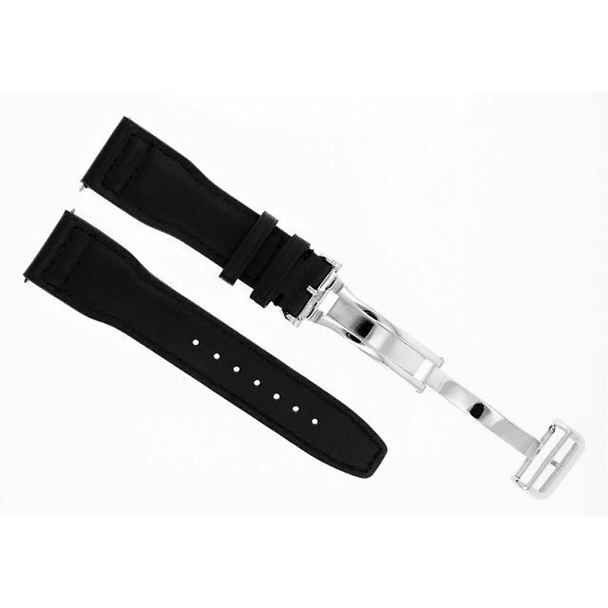 Ewatchparts 22MM LEATHER WATCH STRAP BAND DEPLOYMENT CLASP FOR IWC PILOT TOP GUN BLACK SHINY