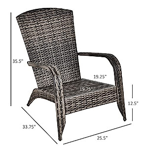 Outsunny Patio Wicker Adirondack Chair, Outdoor All-Weather Rattan Fire Pit Chairs w/Soft Cushions, Tall Curved Backrest, and Comfortable Armrest for Deck or Garden, Grey