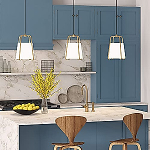 Marduk 11" Wide Pendant with Fabric Shade in Brass/White