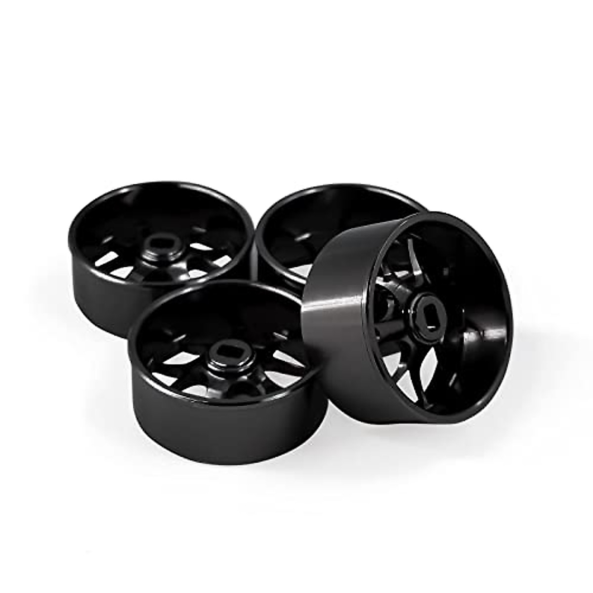 Abendor 4Pcs Metal 1/24 1/28 RC Car Drift Wheels, [2N+2W] 22mm 1/28 RC Car Drift Hubs for BBS Mini-Q HGD1 Mini-D DRZ Wltoys K969 K989 Rc Car Upgrade Parts (Black, 3.5 Degree)