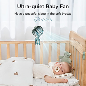JISULIFE Mini Stroller Fan Clip-on for Baby, 4000mAh Portable Battery Operated or USB Rechargeable Fan with 4 Speeds, 360°Rotatable and Flexible Tripod for Handheld/Desk/Car Seat - Alpine Green