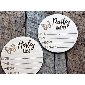 Personalized Wood Baby Name Announcement Sign, Newborn Birth Stats Photo Prop Sign, Butterfly Nursery Name Plaque (8 inches)