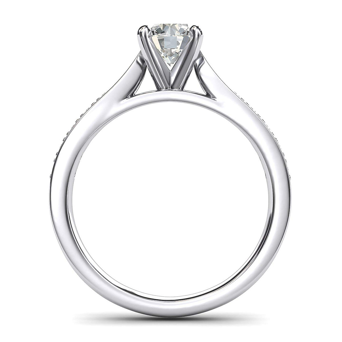 Women's Sterling Silver 1CT Classic 4-Prong Simulated Round Cut Diamond Engagement Ring With Graduated Side Stones (7.5)