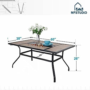 MFSTUDIO 60" Patio Dining Table Large Woodlike Rectangular Table, Backyard Outdoor Furniture Garden Table with Metal Frame and Umbrella Hole, Black