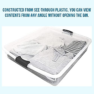 HOMZ Large 56 Quart Full/Queen Stackable Underbed Clear Plastic Ergonomic Latching Storage Container with Rolling Wheels, 2 Pack