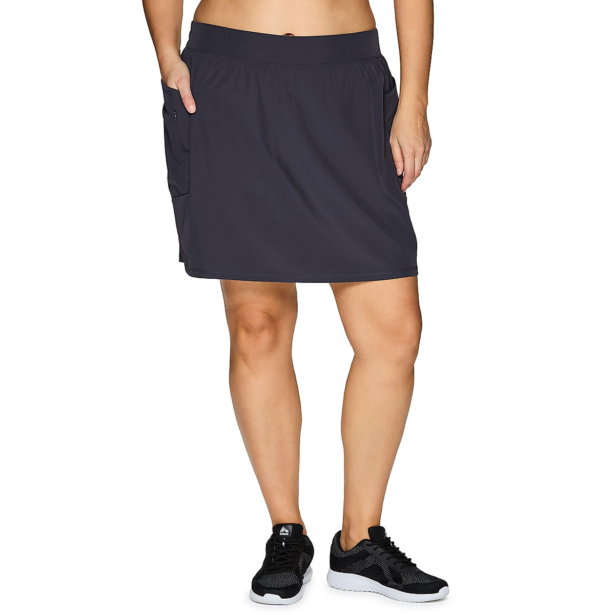 RBX Active Women's Plus Size Skort, Stretch Woven Golf/Tennis/Pickleball Skirt with Attached Bike Short, Zipper Pocket S21 Charcoal 1X