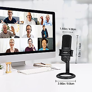 ZINGYOU USB Microphone for Computer, Condenser Desktop Mic Plug & Play with Mic Gain, Mute Button and Headphone Port for PC Recording, Gaming, Streaming, YouTube, Twitch, Voice Over, ZY-UD2 (Black)