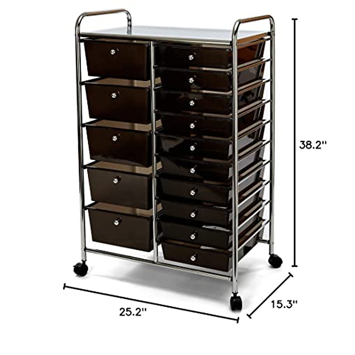 Seville Classics 15-Drawer Multipurpose Mobile Rolling Utility Storage Organizer Cart, Translucent Black