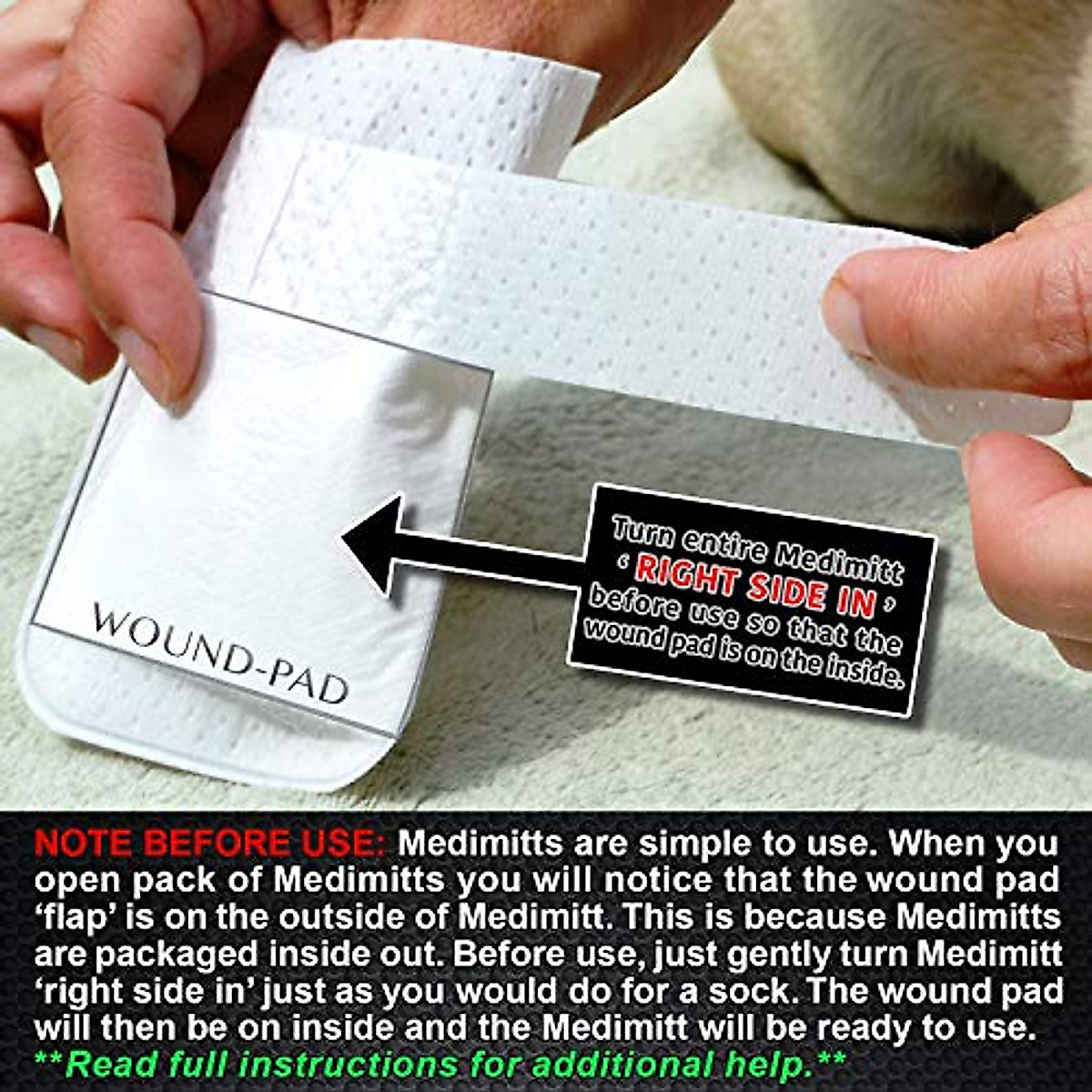 PawFlex Medimitt Paw Bandages for Dogs, Cats and Pets Medical Booties, First aid for Paws Non Slip, Non Adhesive, Breathable,Disposable, Washable, 12 Pack (Large)