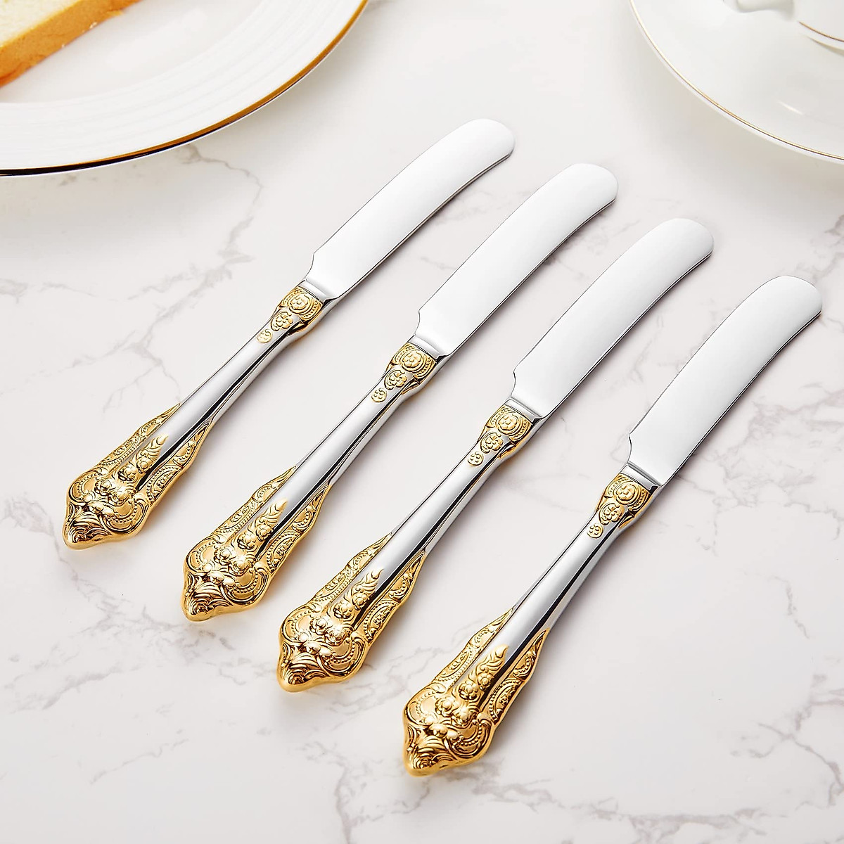 KEAWELL Gorgeous 6.9" Butter Spreader, 18/10 Stainless Steel, Set of 4, Gold Accent Butter Knife