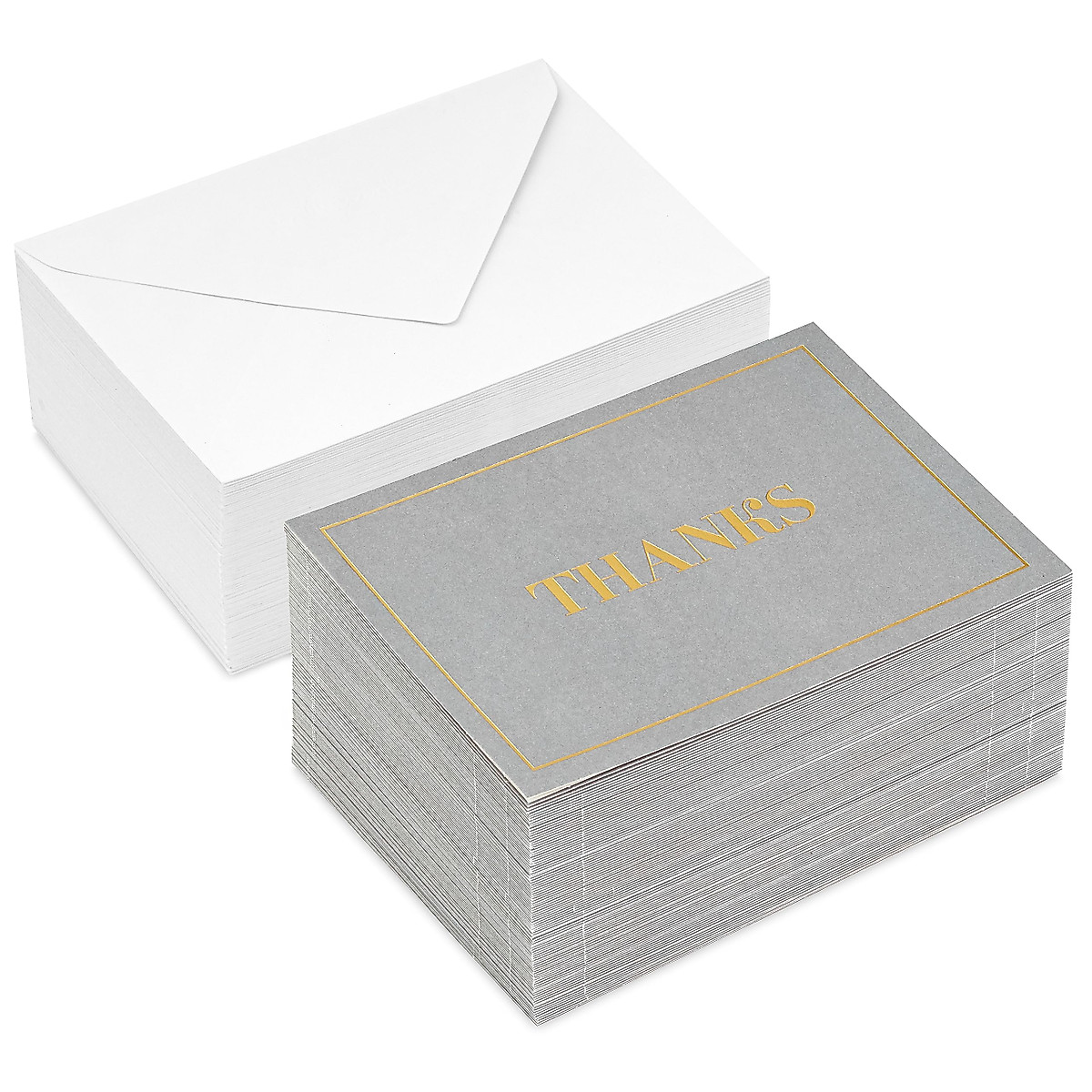 Hallmark Bulk Thank You Cards, 100 Blank Notes with Envelopes for Weddings, Graduation, Small Business (Gold and Gray)