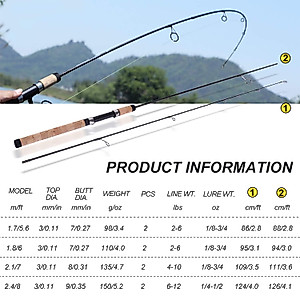 Sougayilang Fishing Rods Graphite Lightweight Ultra Light Trout Rods 2 Pieces Cork Handle Crappie Spinning Fishing Rod(6'0'')