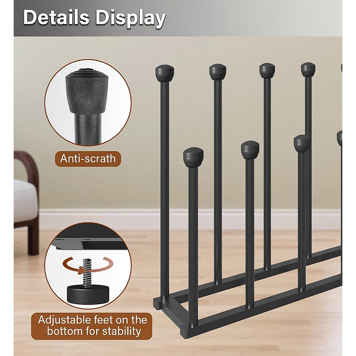 Tigerden 22.5 Inches Free Standing Shoe Racks, Tall Black Metal Boot Rack Organizer for 6 Pairs, Knee-High Boot Storage Shelf for Closet, Bedroom, Entryway, Hallway, Black