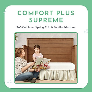 Evolur Comfort Balance Plus Supreme 260 Coil Inner Spring Crib & Toddler Mattress, Waterproof, Green Guard Gold Certified, Removable Cover, White, Crib